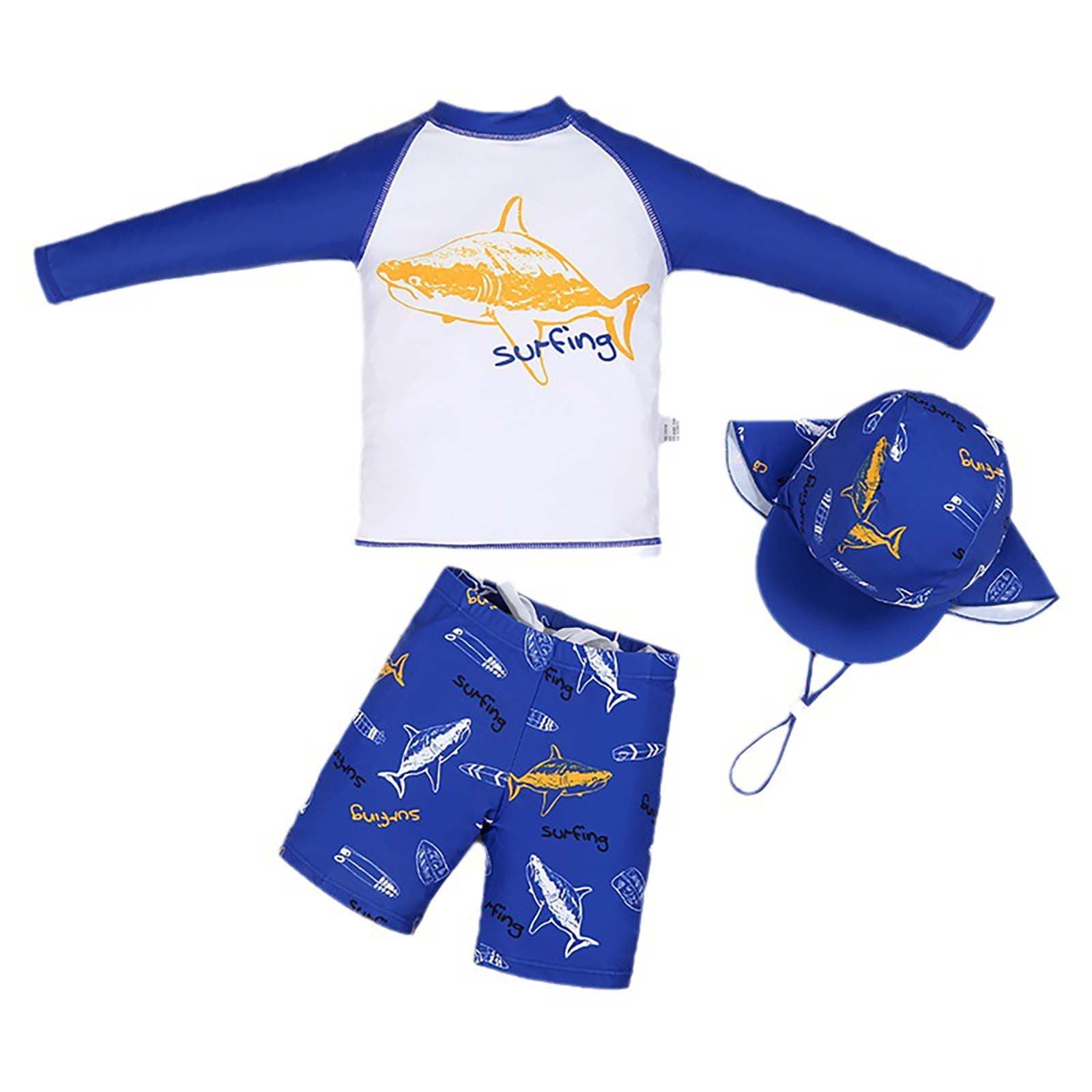 Curuila Kids Toddler Boys Two Piece Swimming Suits With Hat Long Sleeve ...