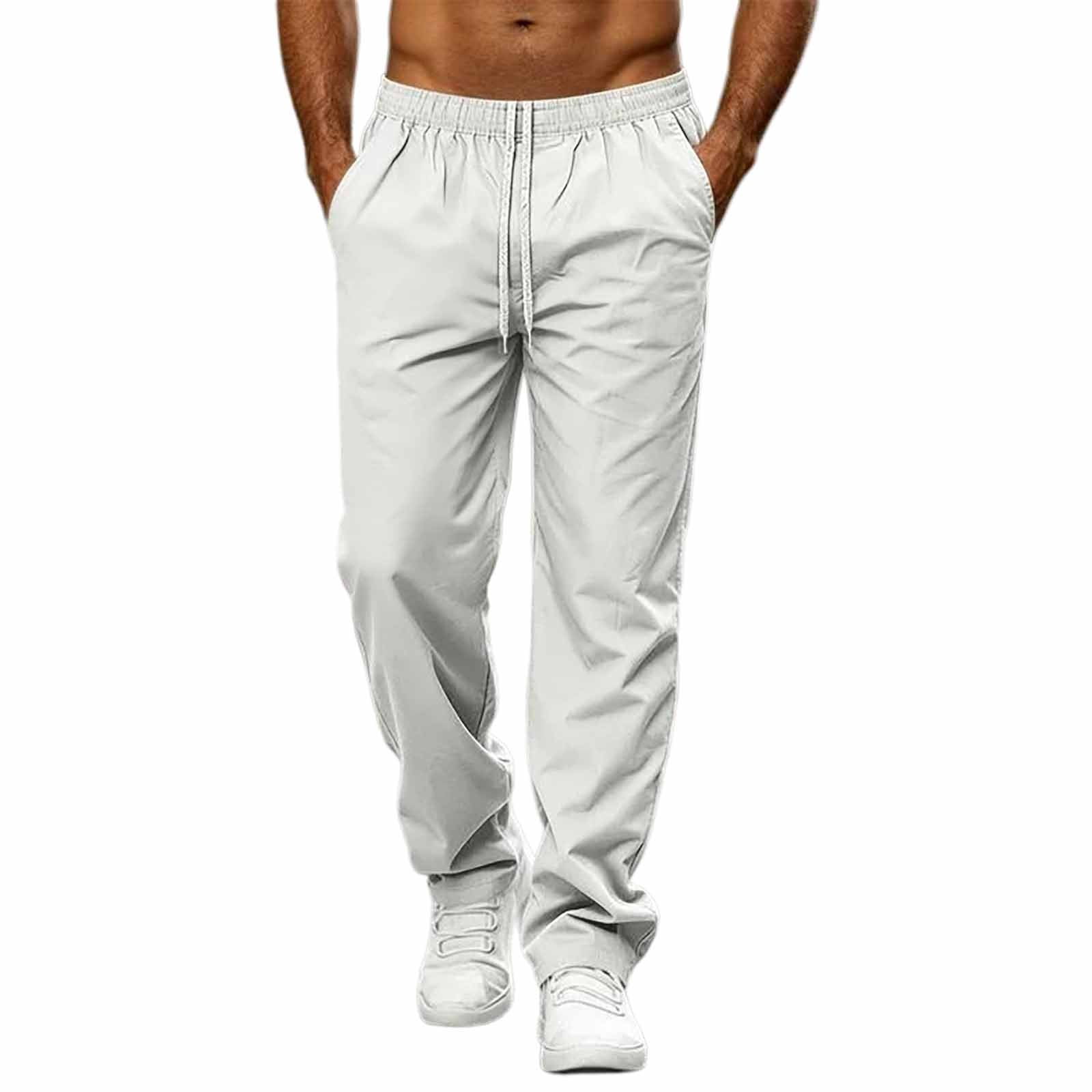 Curuila Mens Straight Leg Pants With Pocket Solid Color Drawstring ...