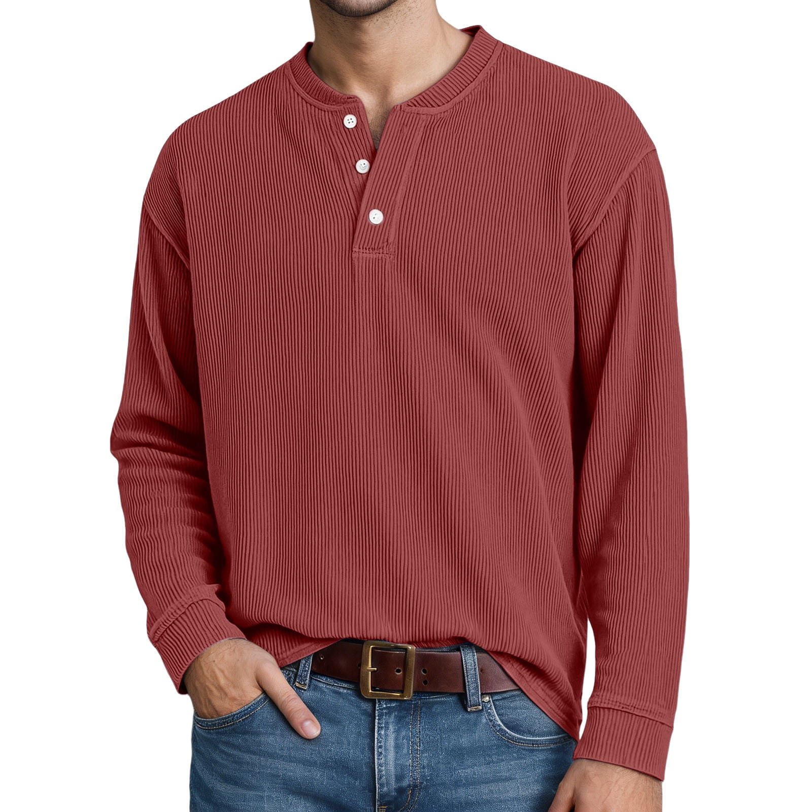 Curuila Mens T Shirt Long Sleeve Soft Comfortable Solid Color Crew Neck ...