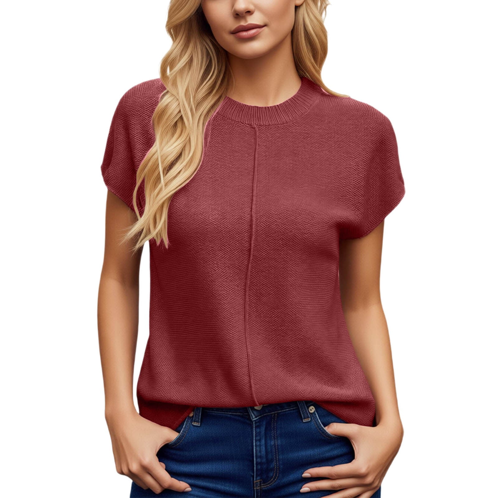 Curuila Sweaters For Women Summer Knit Short Sleeve Crew Neck Solid ...