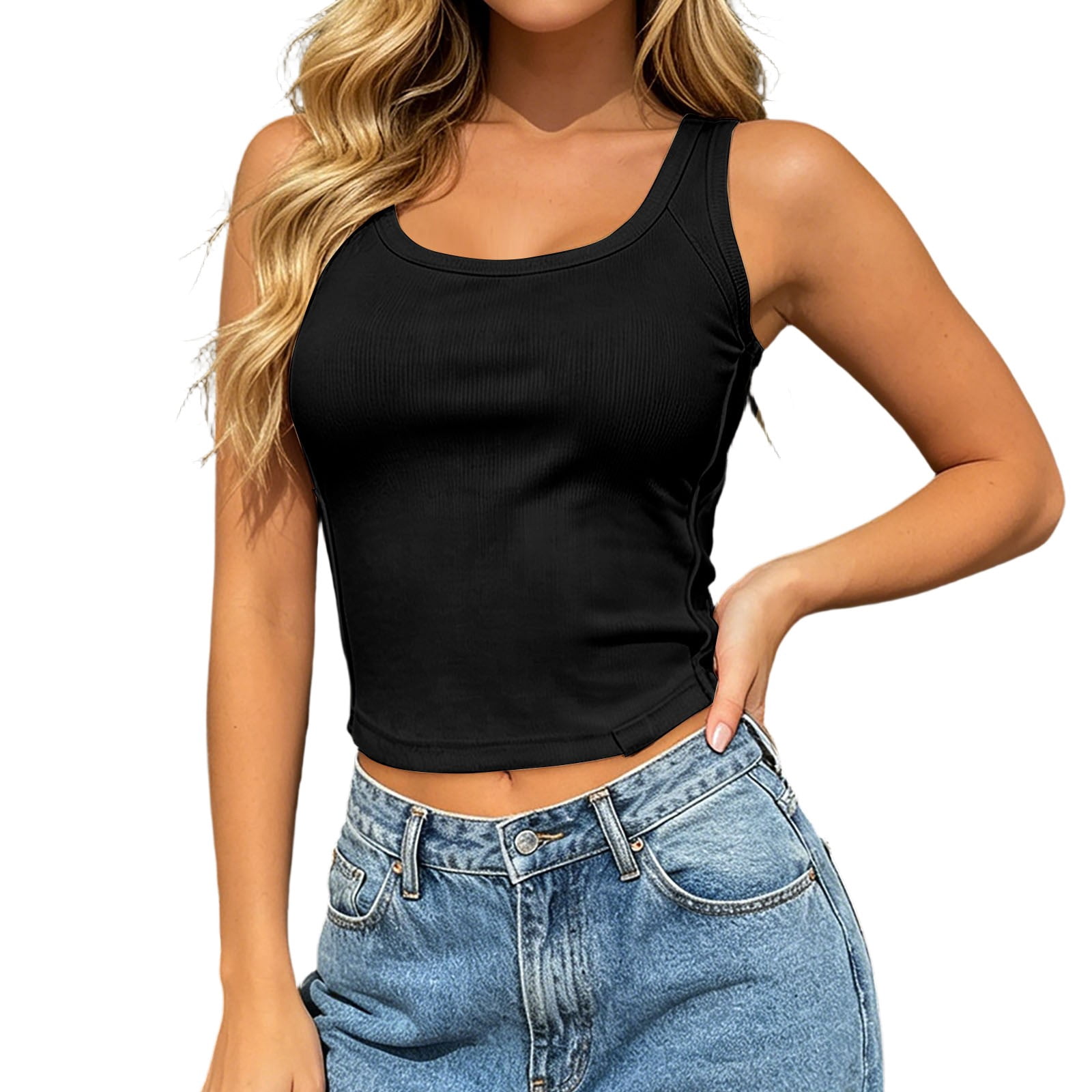 Curuila Tank Tops For Women Solid Color Square Neck Summer Sleeveless ...