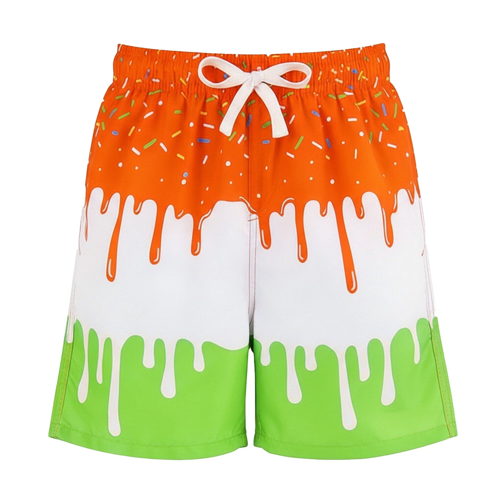 Curuila Teen Kids Boys Swim Trunks Drawstring Double Layer Ice Print ...