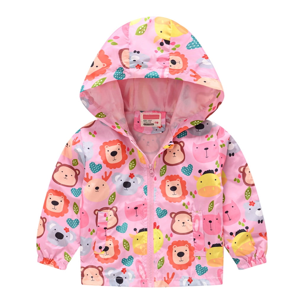 Curuila Toddler Boys Coat Cartoon Print Long Sleeve Windproof Autumn Zipper Hooded Lightweight ...
