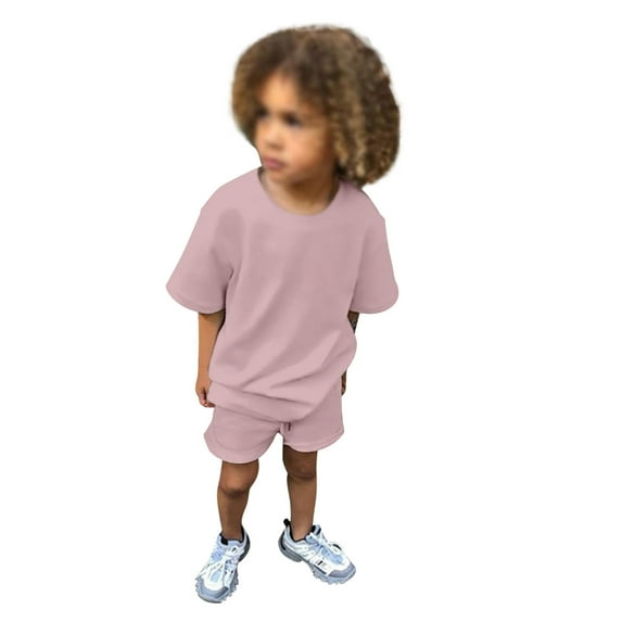 Curuila Toddler Boys Girls Two Piece Set Short Sleeve Solid Color Crew ...