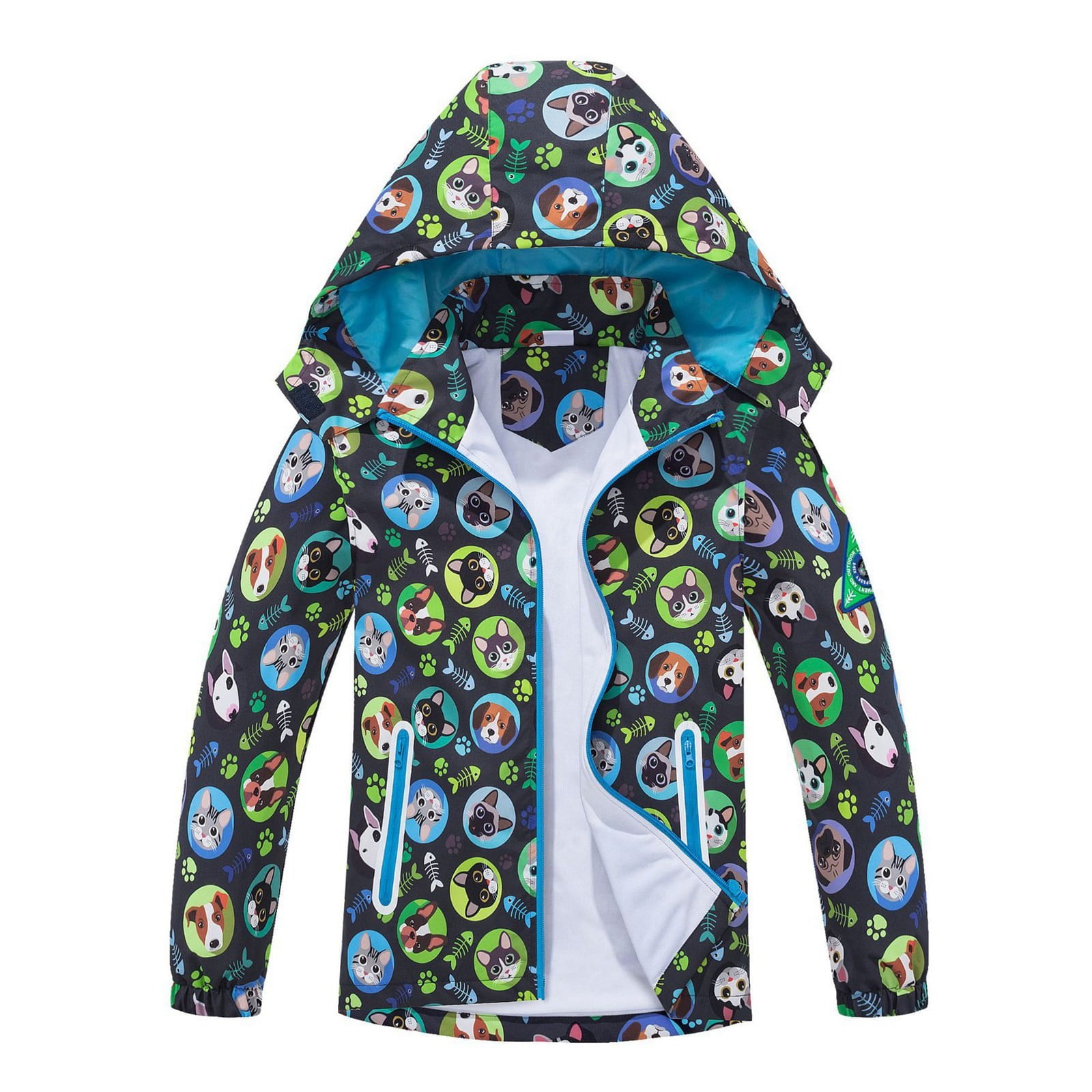 Curuila Toddler Boys Jacket With Detachable Hood Zip Up Long Sleeve Cartoon Print Lightweight ...