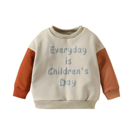 Curuila Toddler Boys Sweatshirt Letters Prints Long Sleeve Patchwork Color Crew Neck Pullover ...