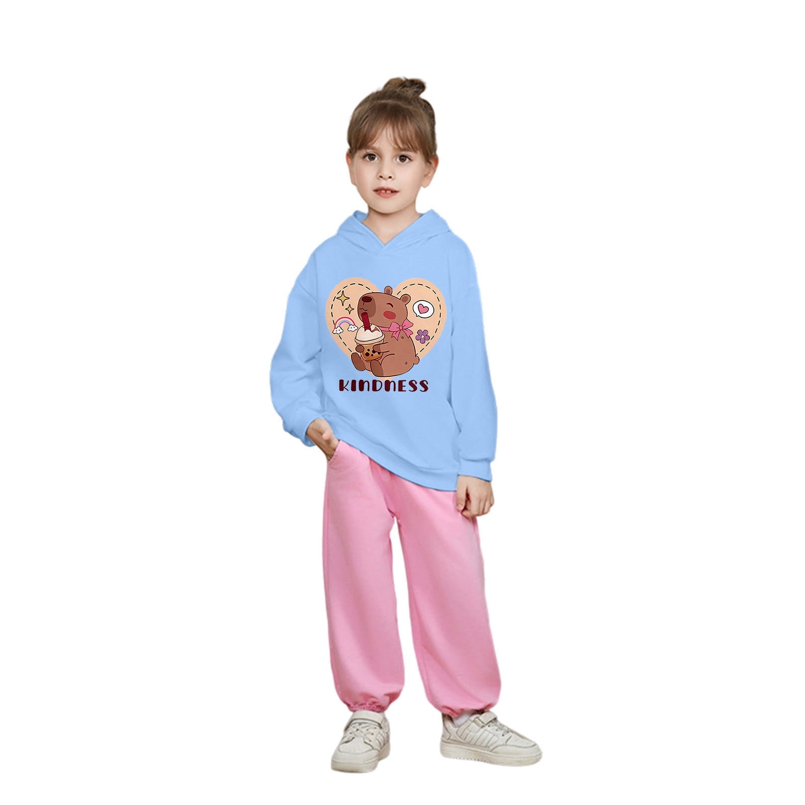 Curuila Toddler Girls Hooded Sweatshirt Capybara Cartoon Print Casual Loose Fit Long Sleeve V ...