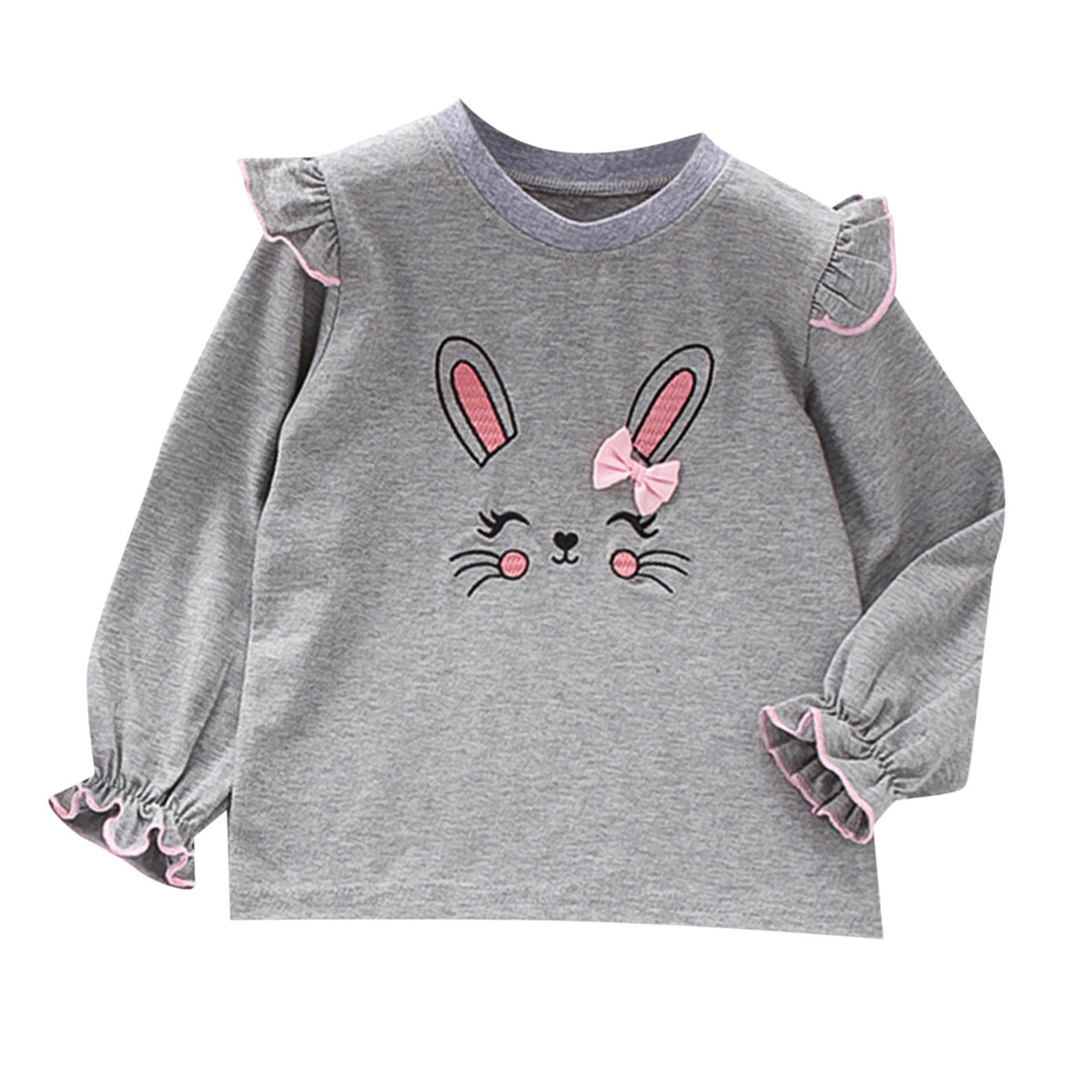Curuila Toddler Girls Tops Long Sleeve Crew Neck Ruffle T Shirts Bunny ...