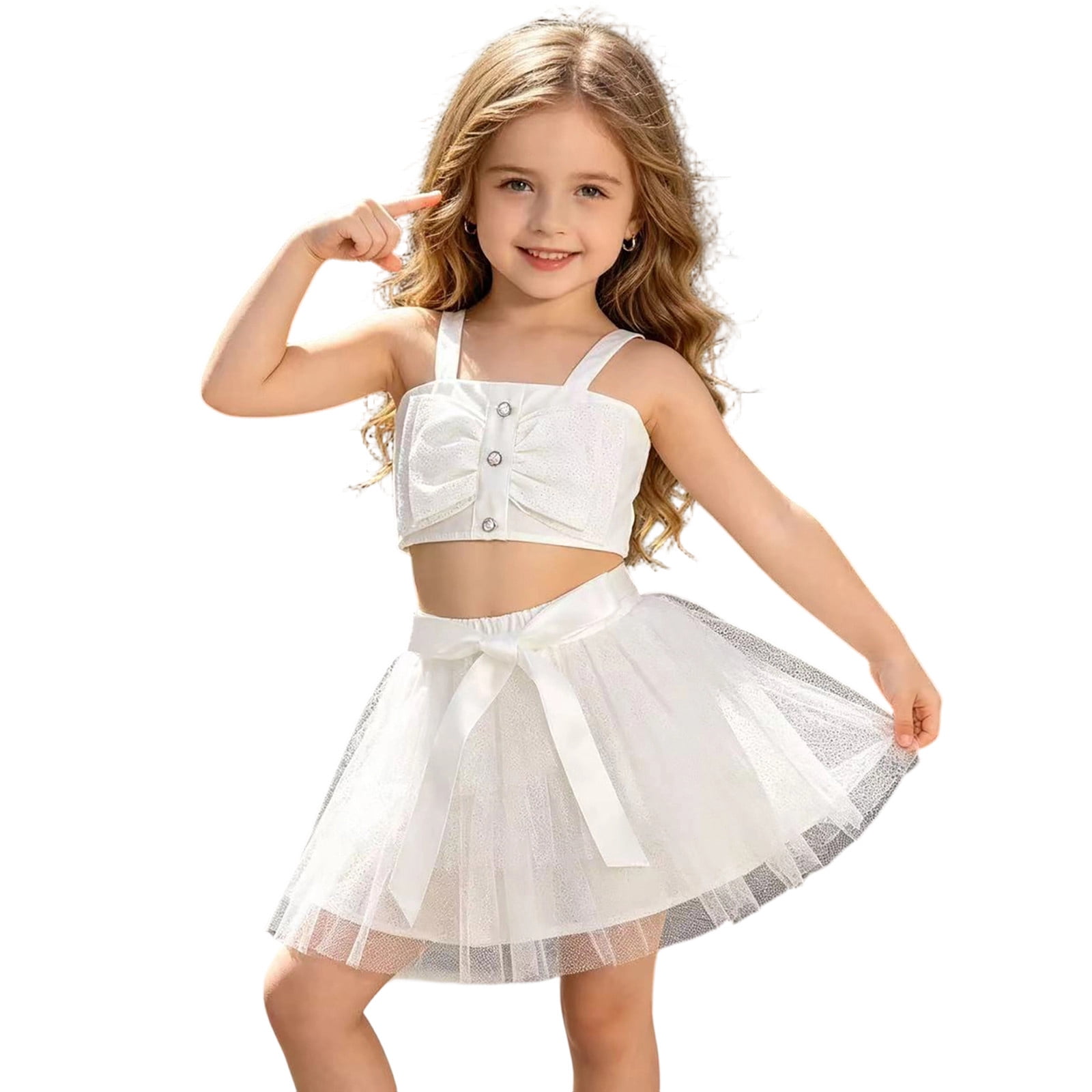 Curuila Toddler Kids Girls 2 Piece Sets Square Neck Sleeveless Solid ...