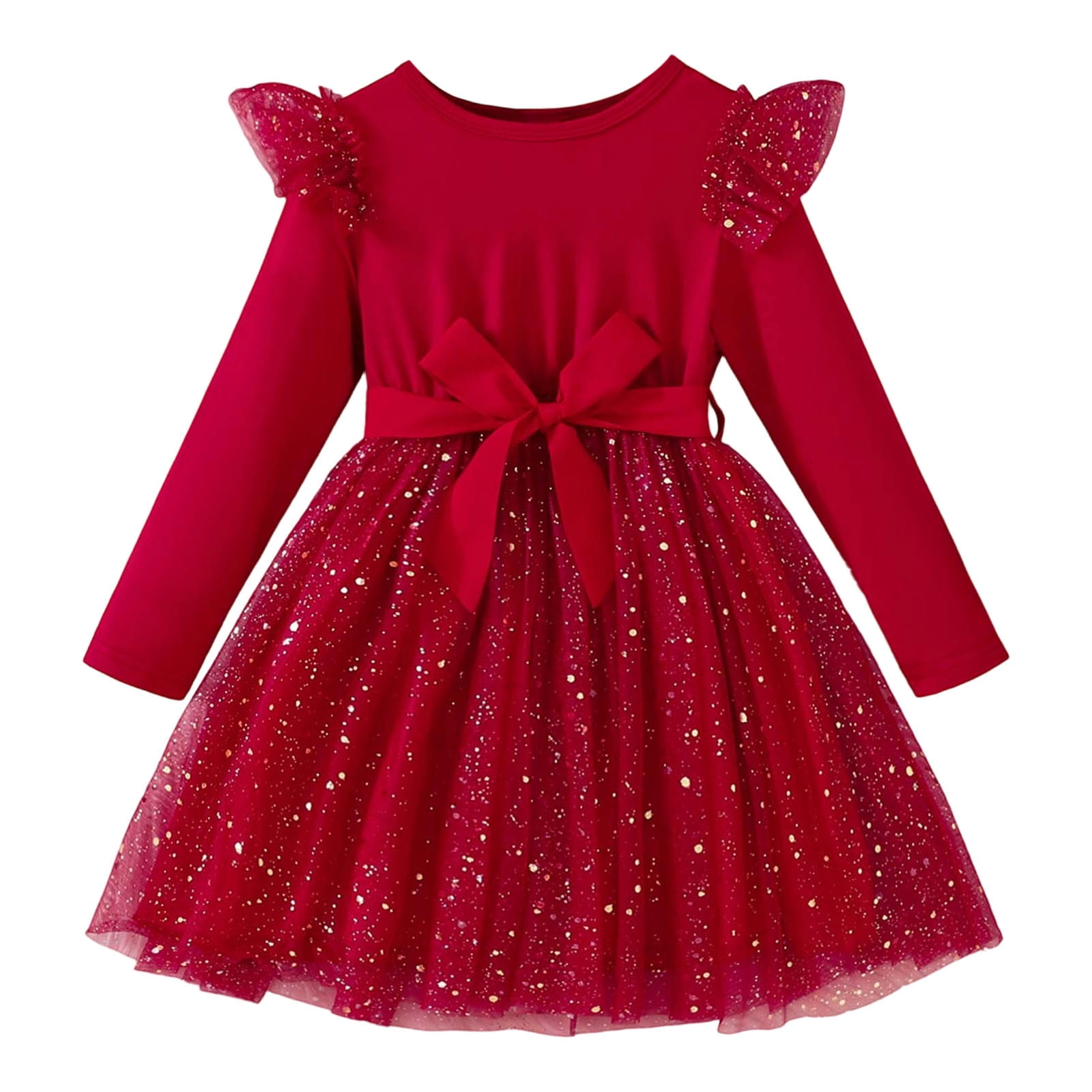Curuila Toddler Kids Girls Dress Sequin Solid Color Long Sleeve Crew ...