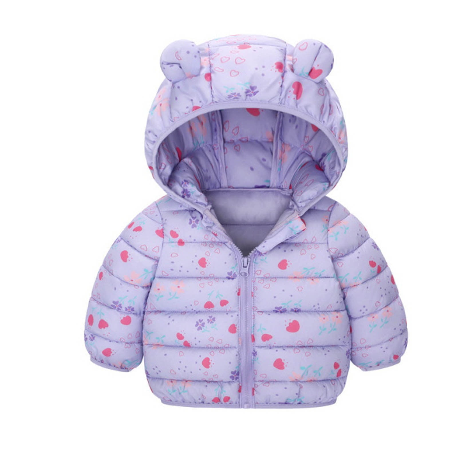 Curuila Toddlers Girls Jacket Winter Long Sleeve Cartoon Print Zipper Hooded Coat With Ears ...