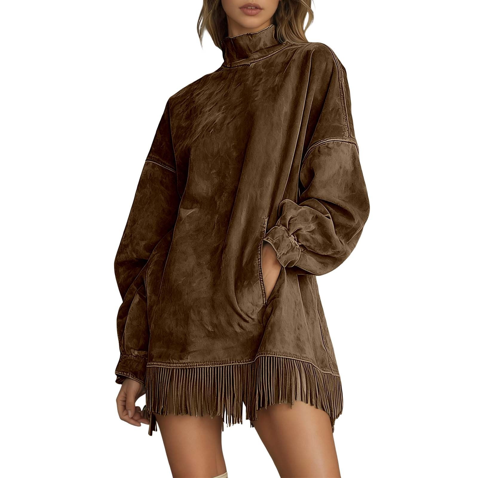 Curuila Womens Dress Long Sleeve High Neck Solid Color Relaxed Fit ...