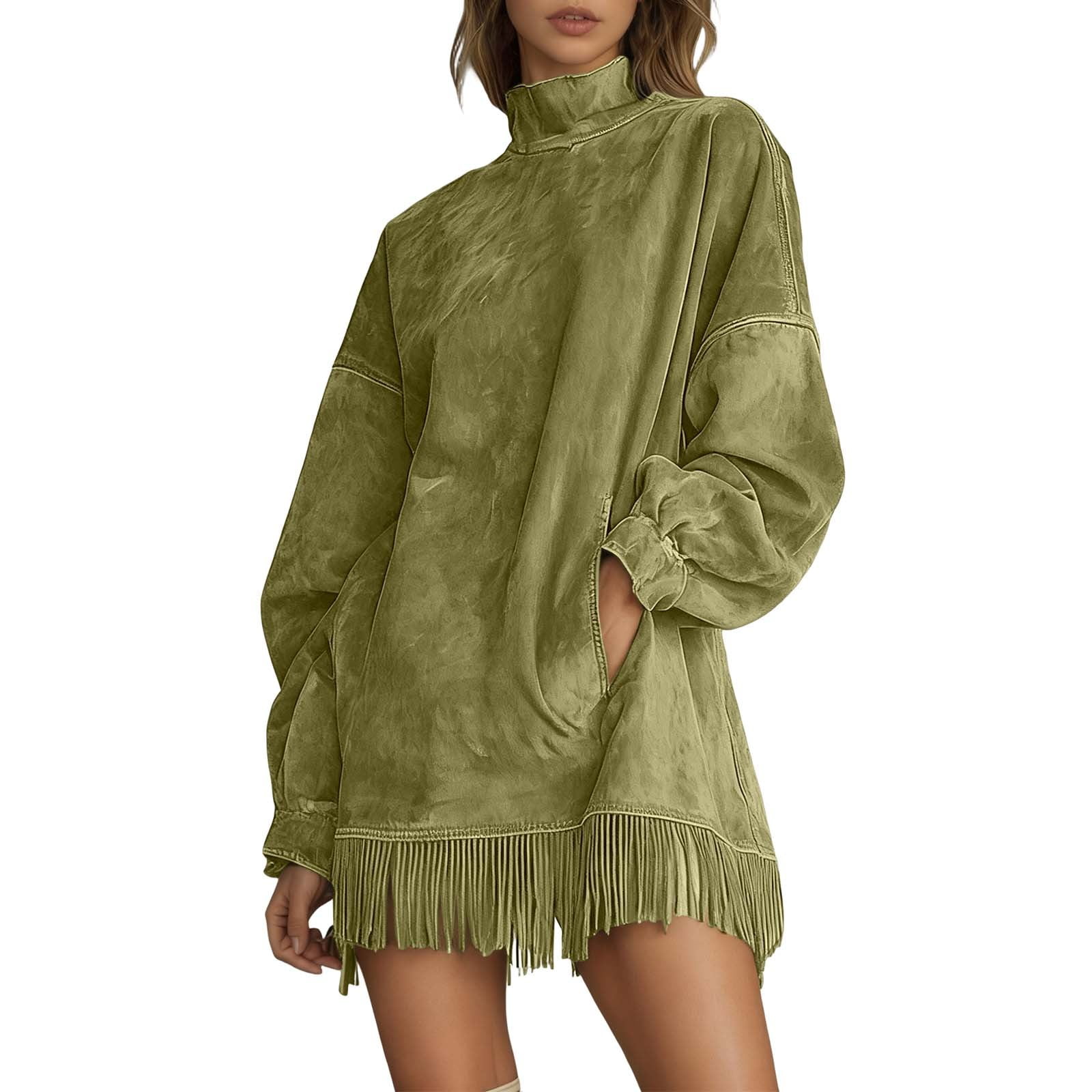 Curuila Womens Dress Long Sleeve High Neck Solid Color Relaxed Fit ...