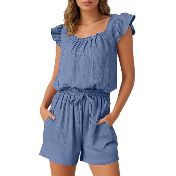 Curuila Womens Jumpsuits Elegant Summer Pockets Short Sleeves Square ...