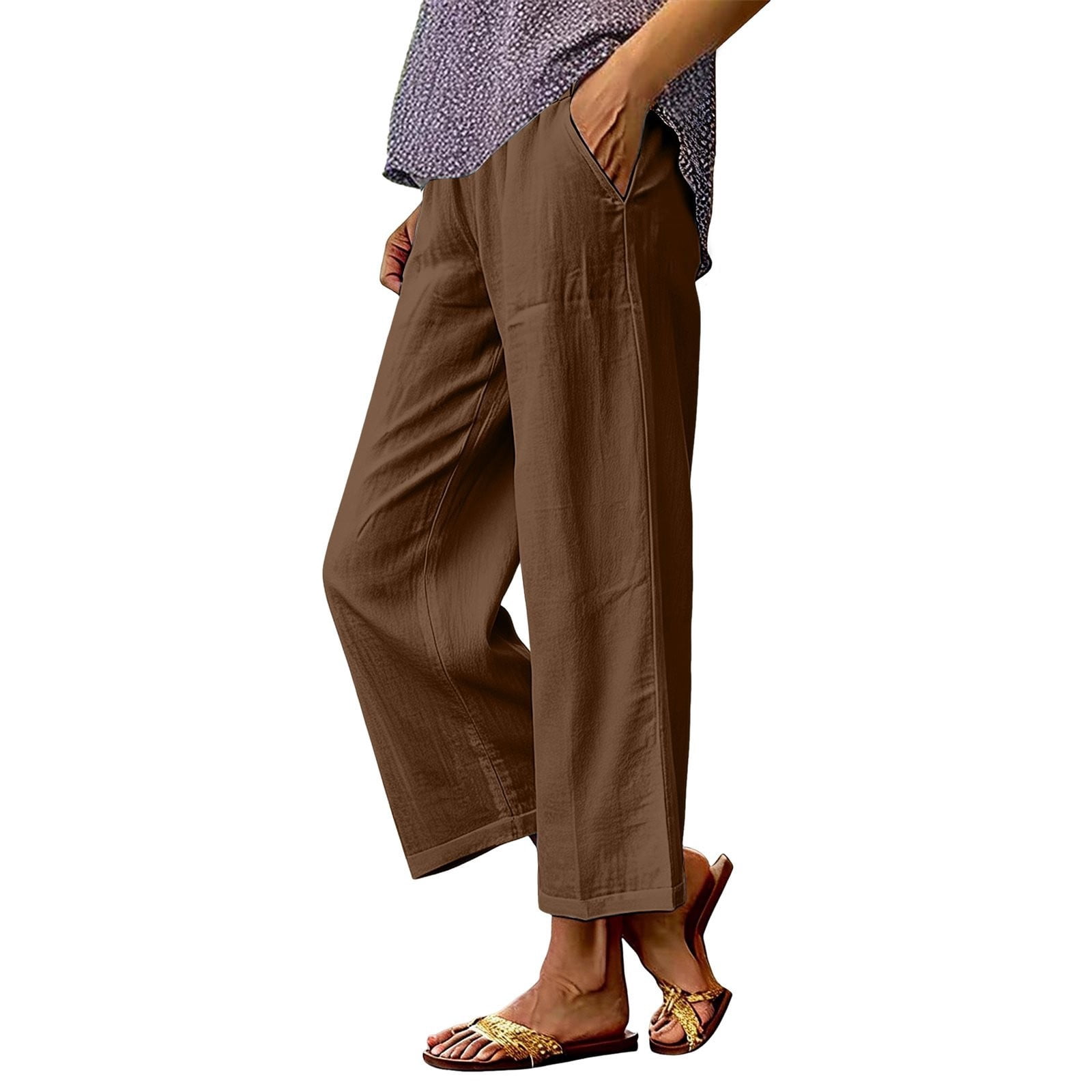 Curuila Womens Pants Casual Wide Leg Solid Color Loose Fit Breathable ...