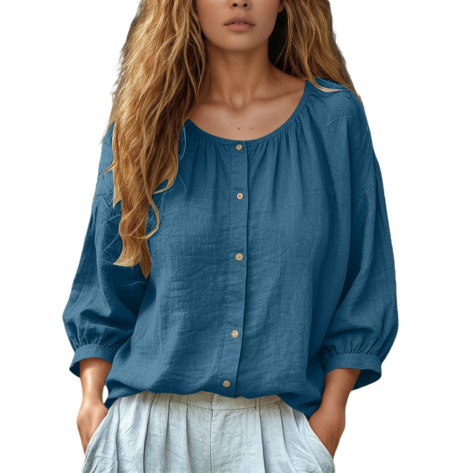Curuila Womens Shirts Loose Fit Long Sleeve Crew Neck Solid Color ...