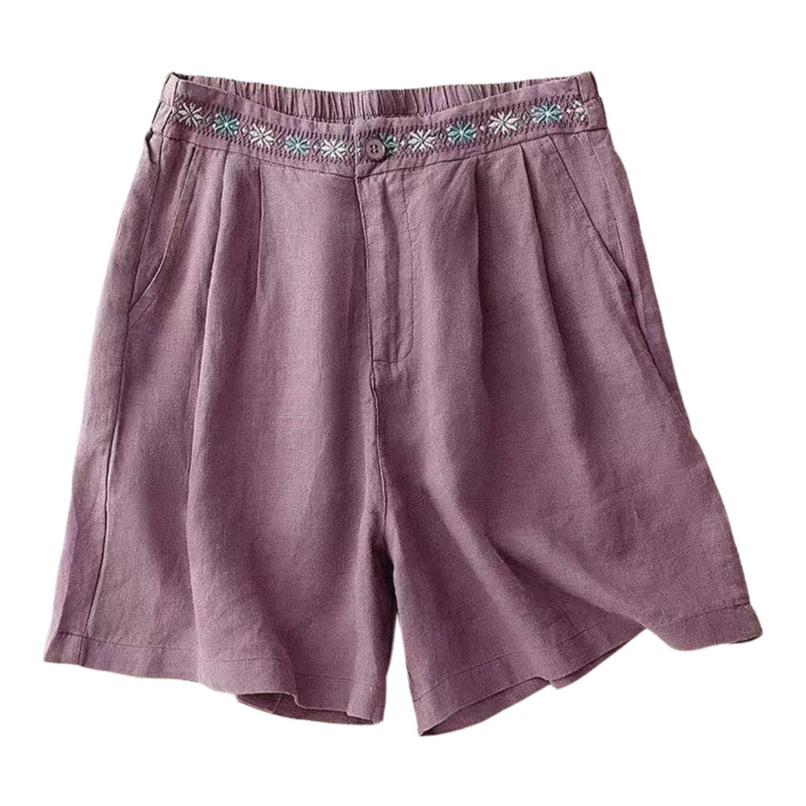Curuila Womens Shorts High Waist Floral Embroidered Lightweight Loose ...