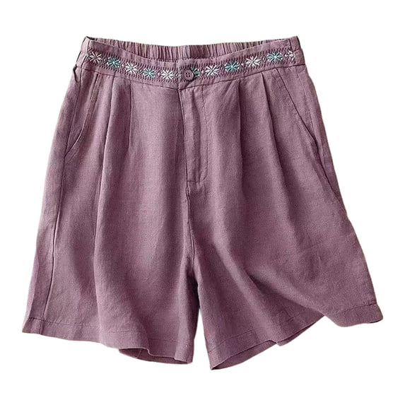 Curuila Womens Shorts High Waist Floral Embroidered Lightweight Loose ...