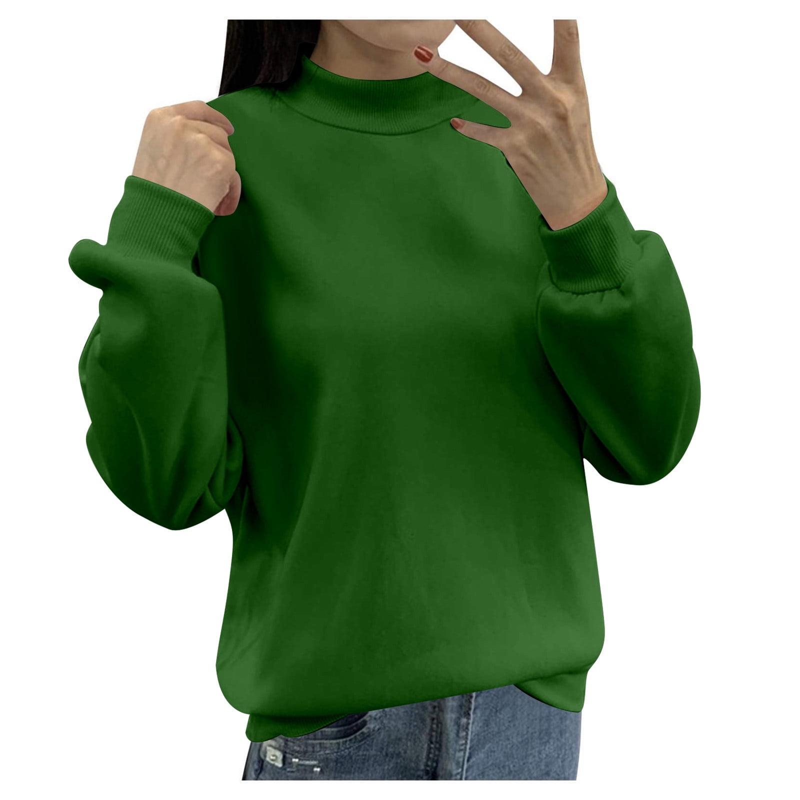 Curuila Womens Sweatshirt Solid Color Long Sleeve High Neck Comfortable ...