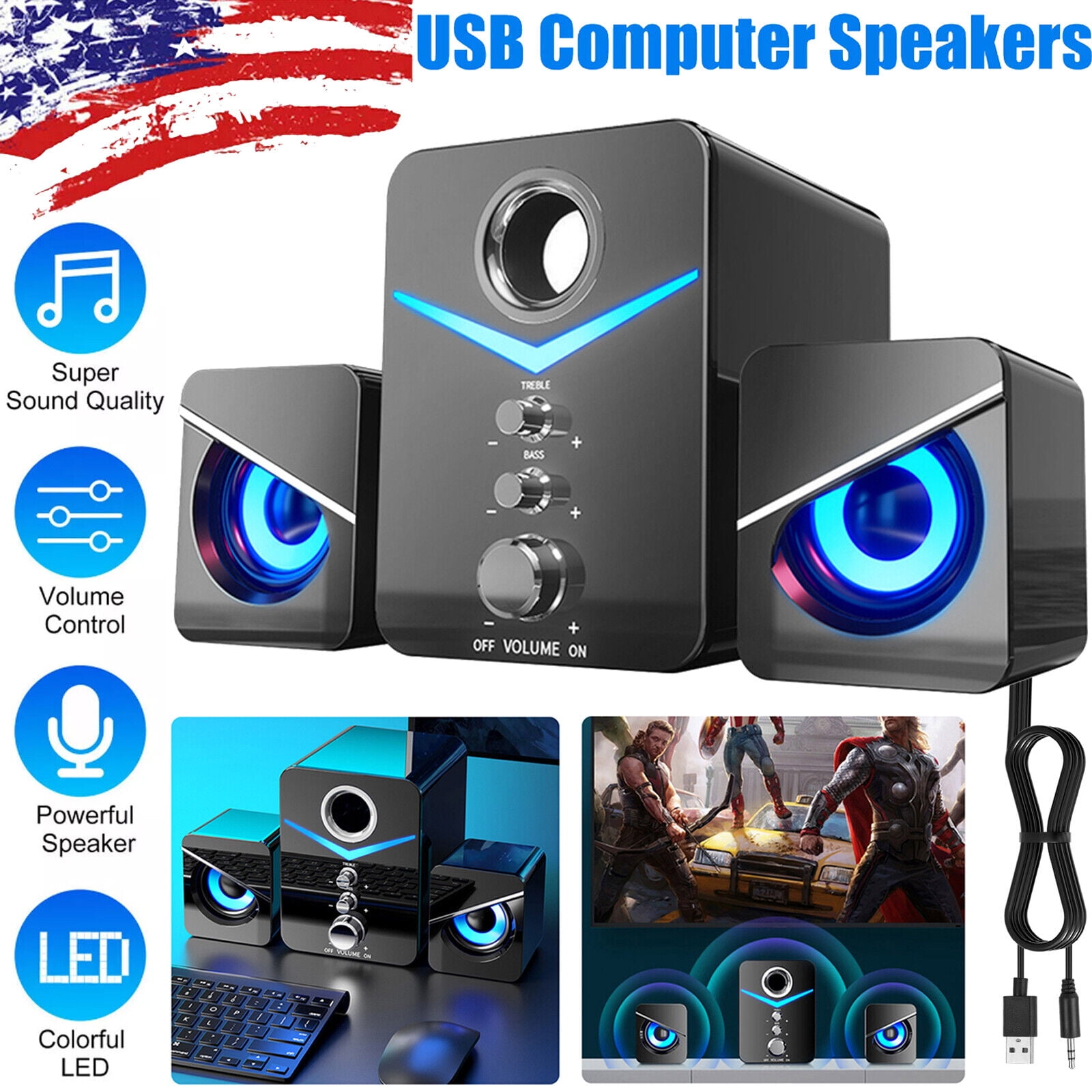 Curuk USB Wired Computer Speakers System Stereo heavy Bass Subwoofer ...