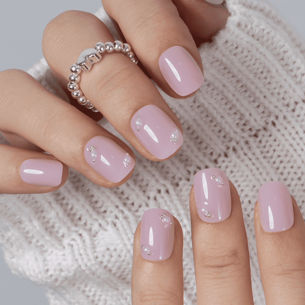 CurvLife Pearl Whisper Press-On Nails - 30PCS, Squoval, Easy Apply, Non ...