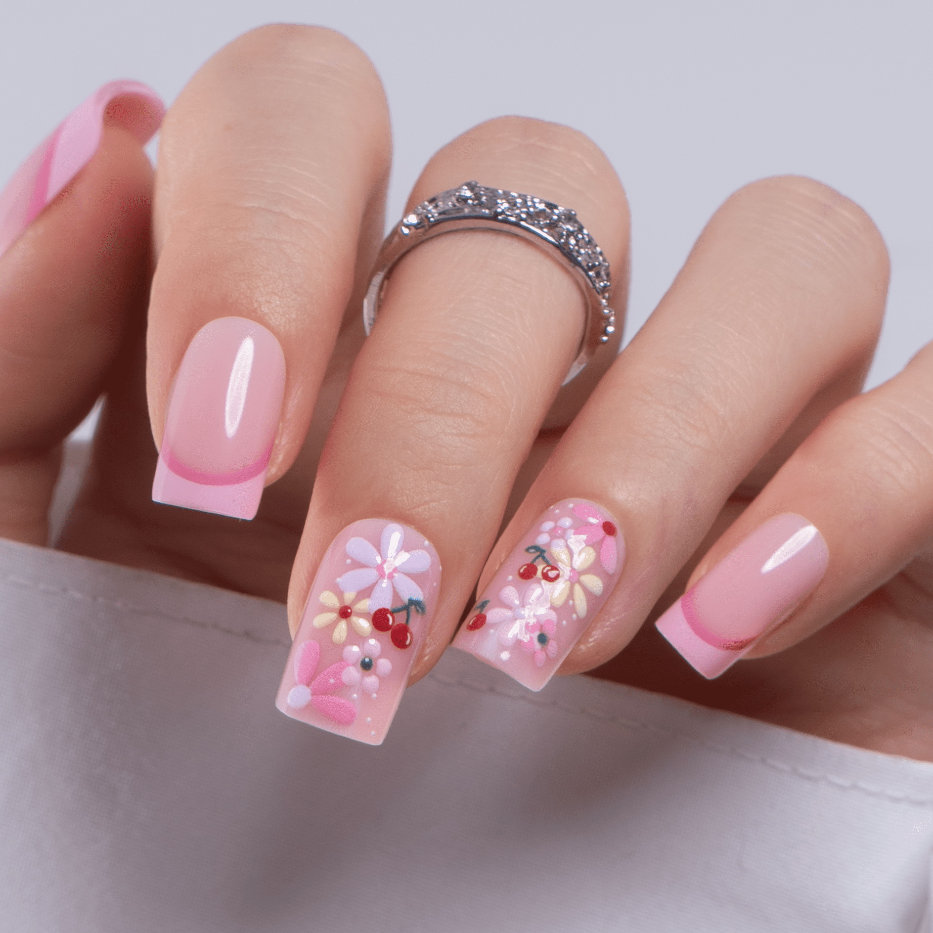 CurvLife Pink Meadow Press-On Nails - 30PCS, Squoval, Easy Apply, Non ...