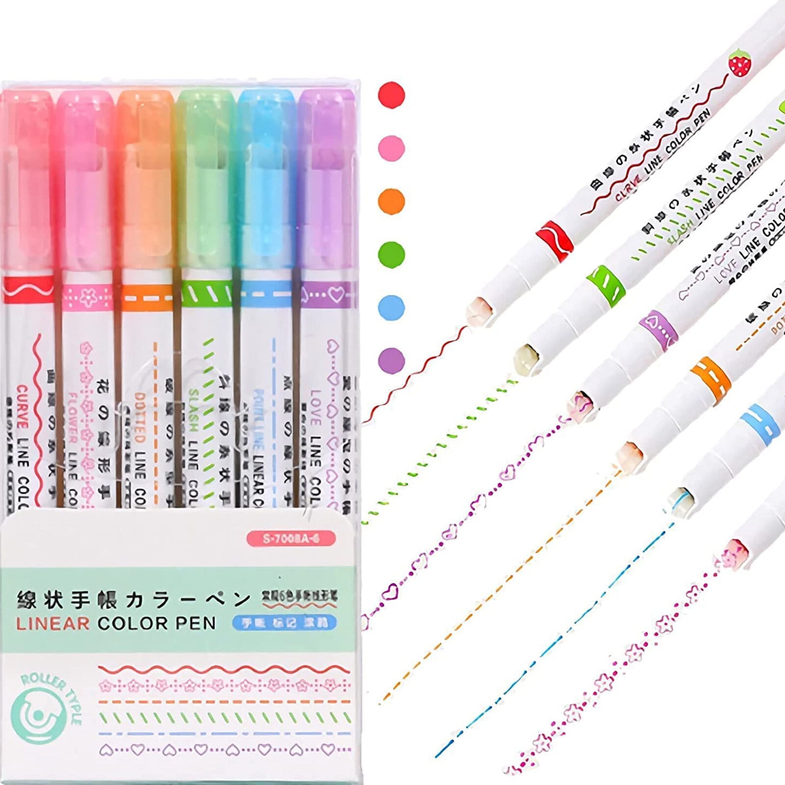 Curve Highlighter Pen Set, 6PCS Flownwing Flair Pens with 6 Different ...