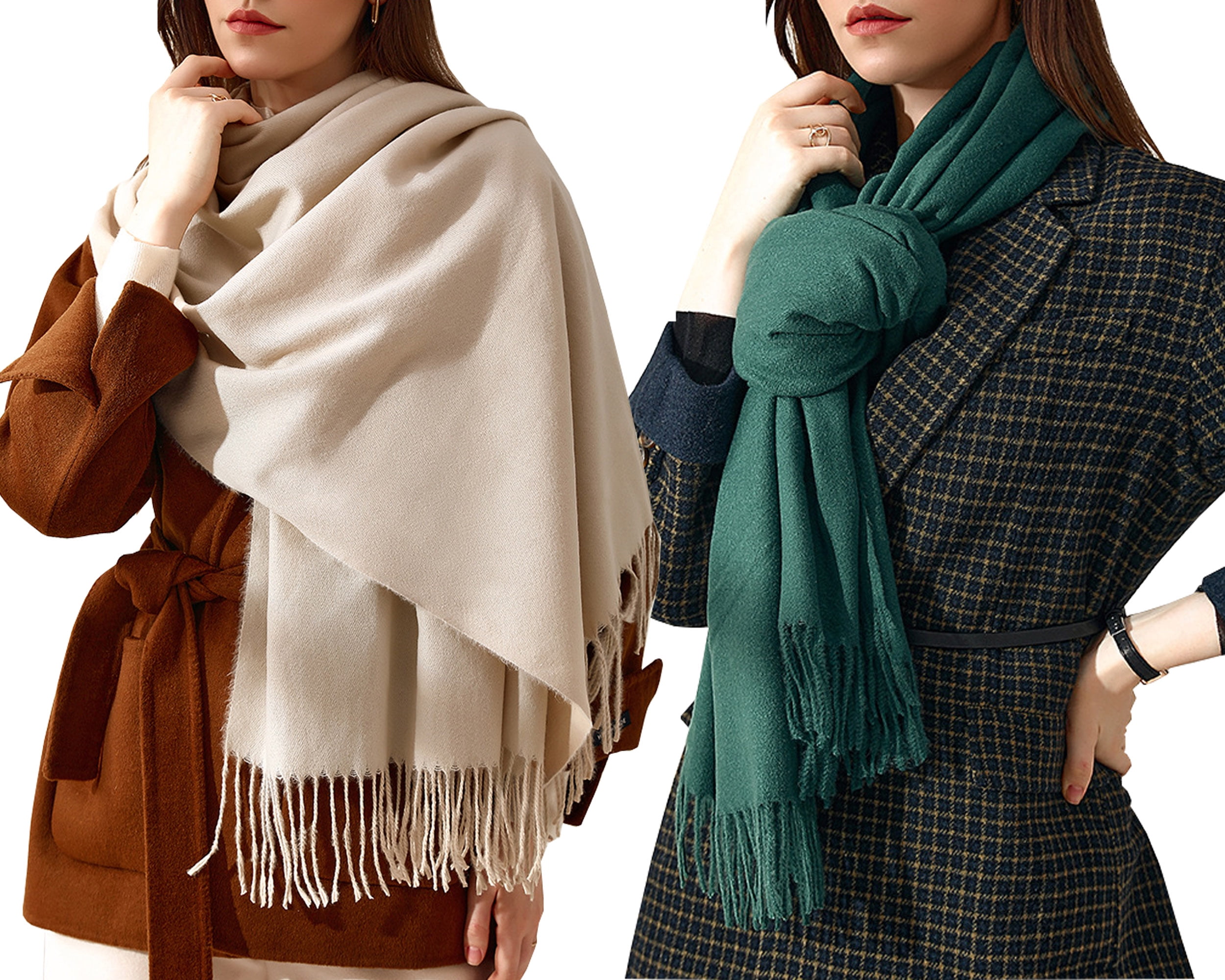 Curve Muse Women's Large Soft Cashmere Feel Winter Warm Solid Color ...