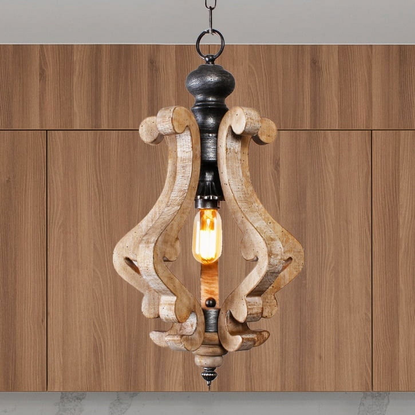 CurveCurio 1-Light Wood Light, Rustic Wood Pendant Light for Foyer ...