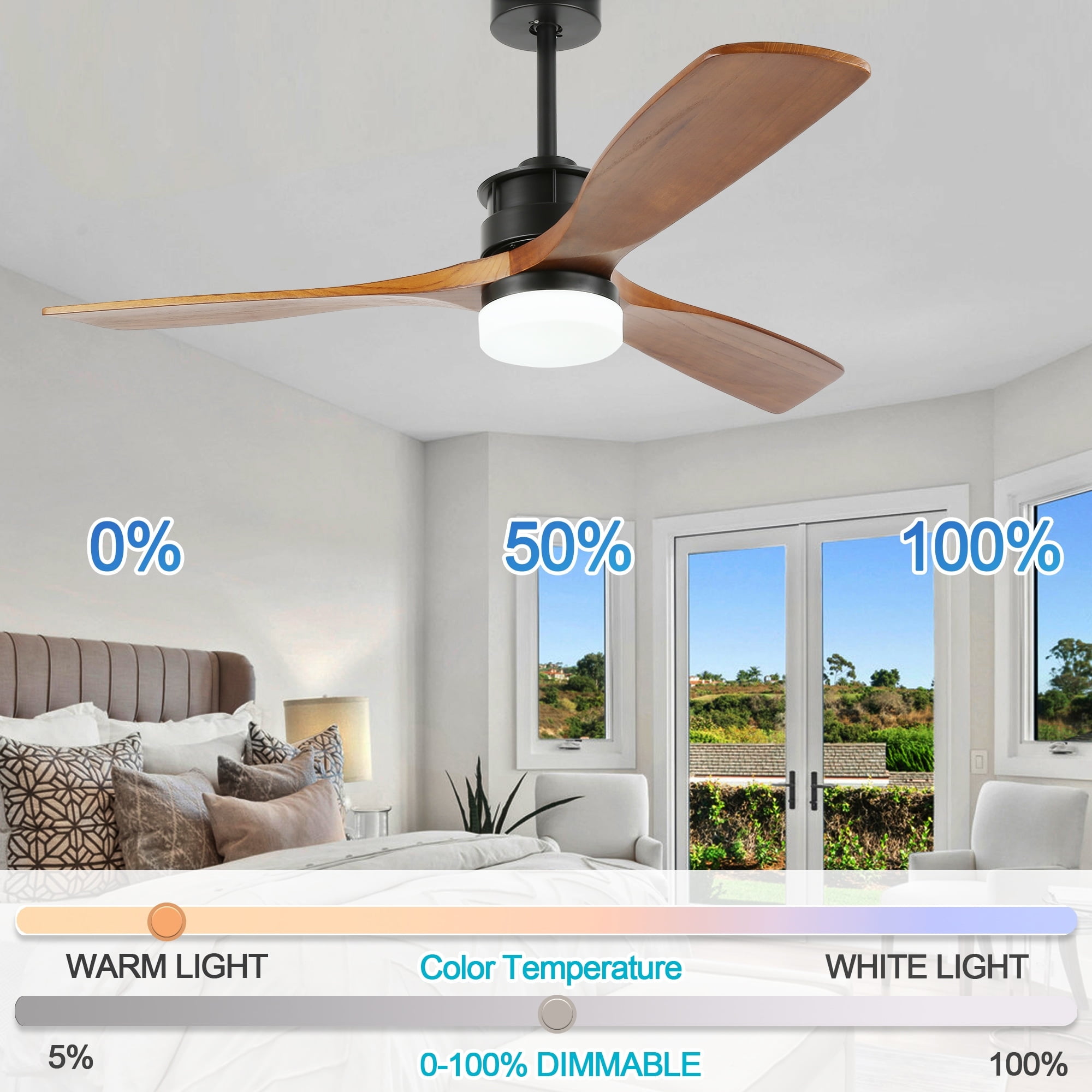 CurveCurio 52'' Traditional Farmhouse Ceiling Fan with Wood Blades ...