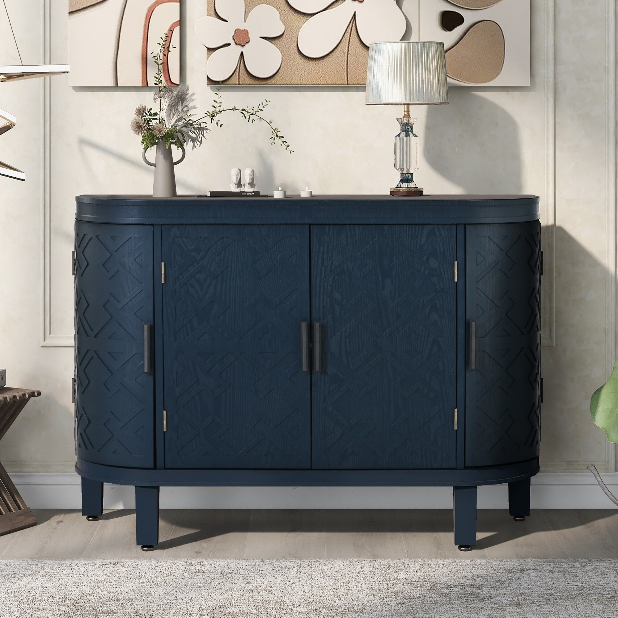 Curved Accent Cabinet, BUG HULL Sideboard Buffet Cabinet with 4 Doors ...