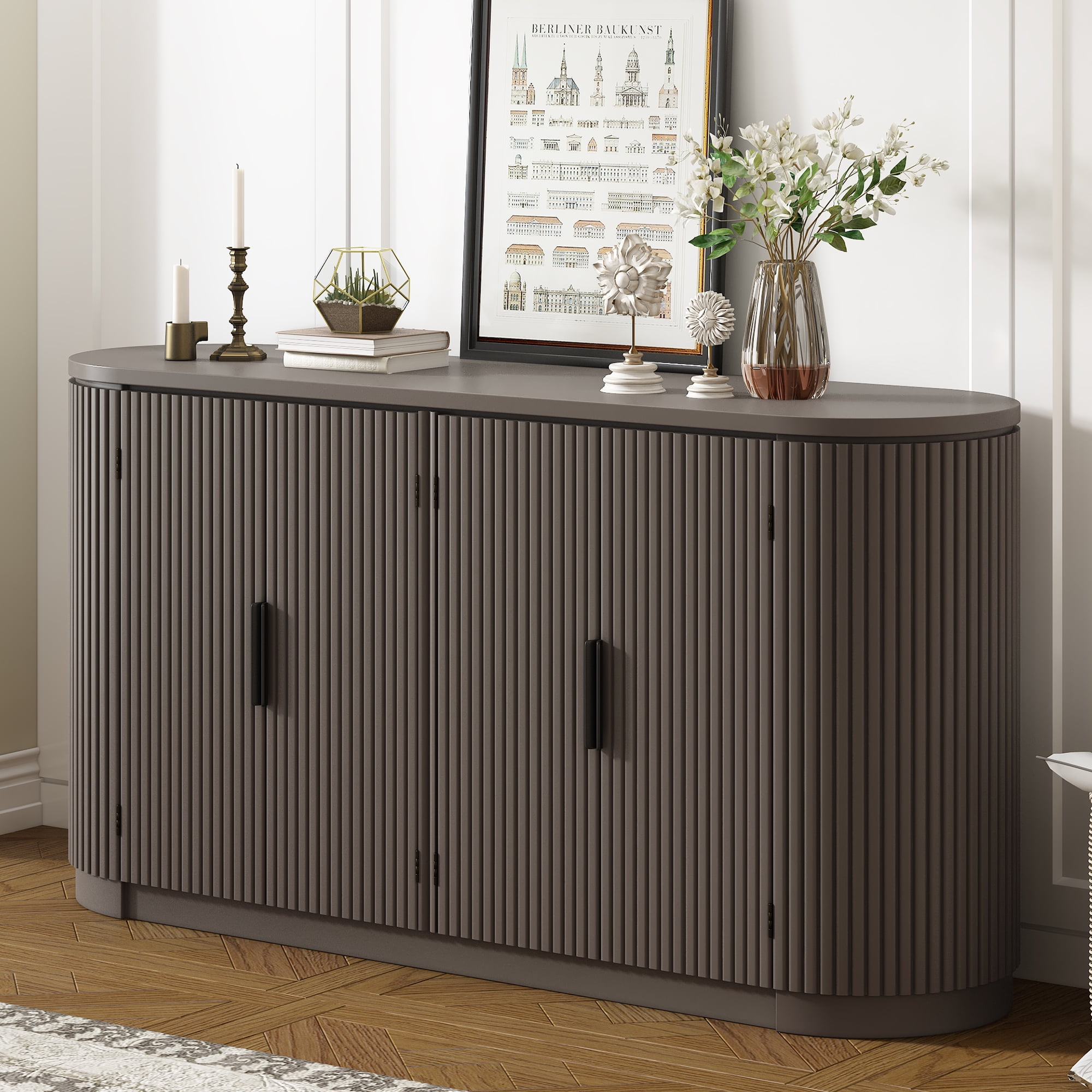 Curved Accent Cabinet, Buffet Cabinet with Adjustable shelves, ONE PIX ...