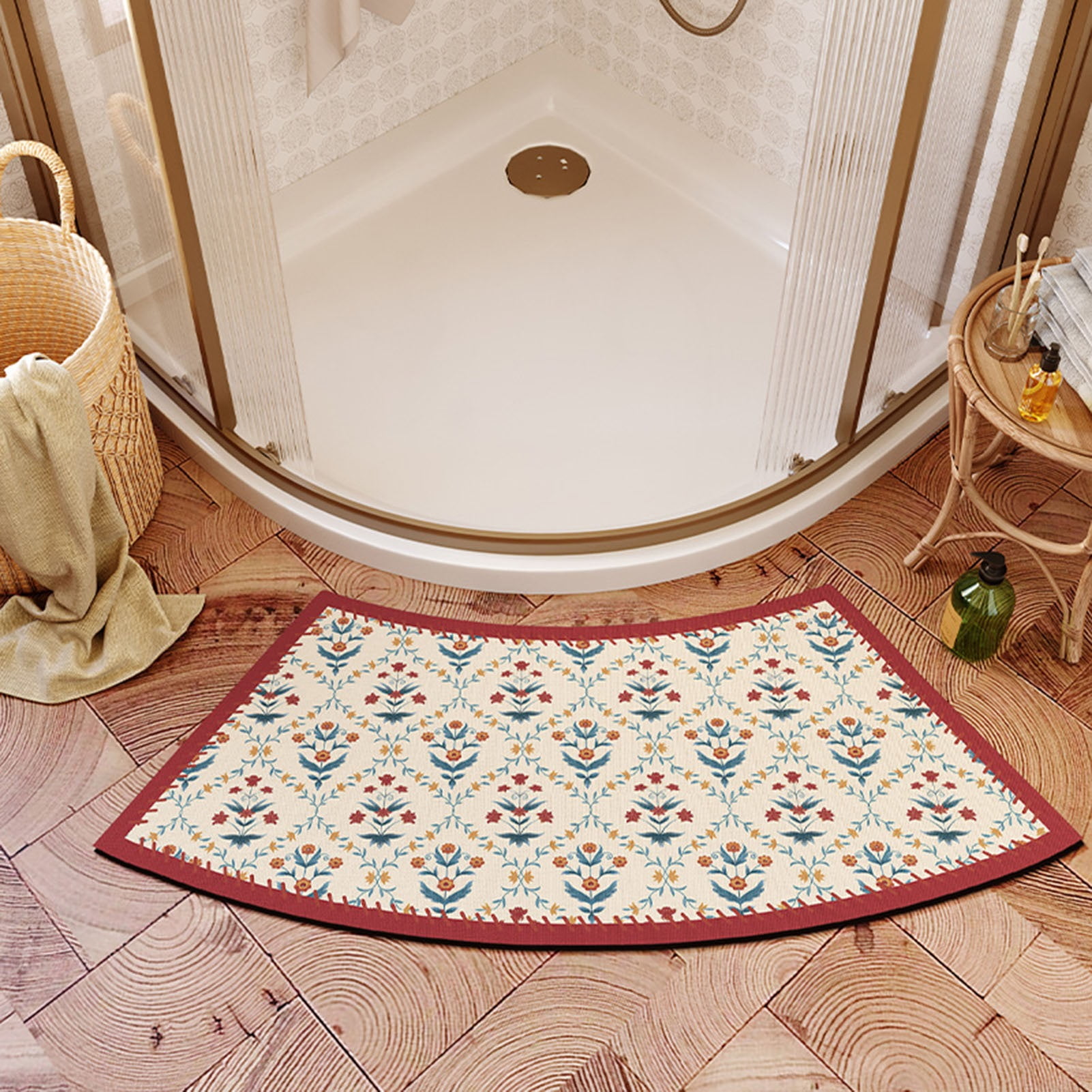 Curved Bath Mat for Round Shower, Super Absorbent Corner Bathroom Rug ...