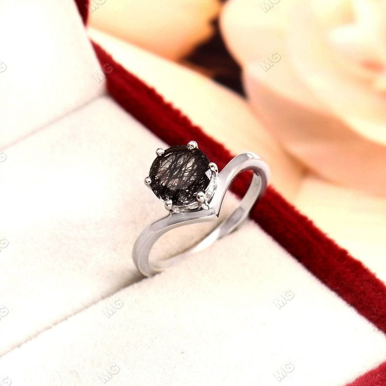 Curved Black rutilated quartz wedding band Unique wedding band Stacking ...