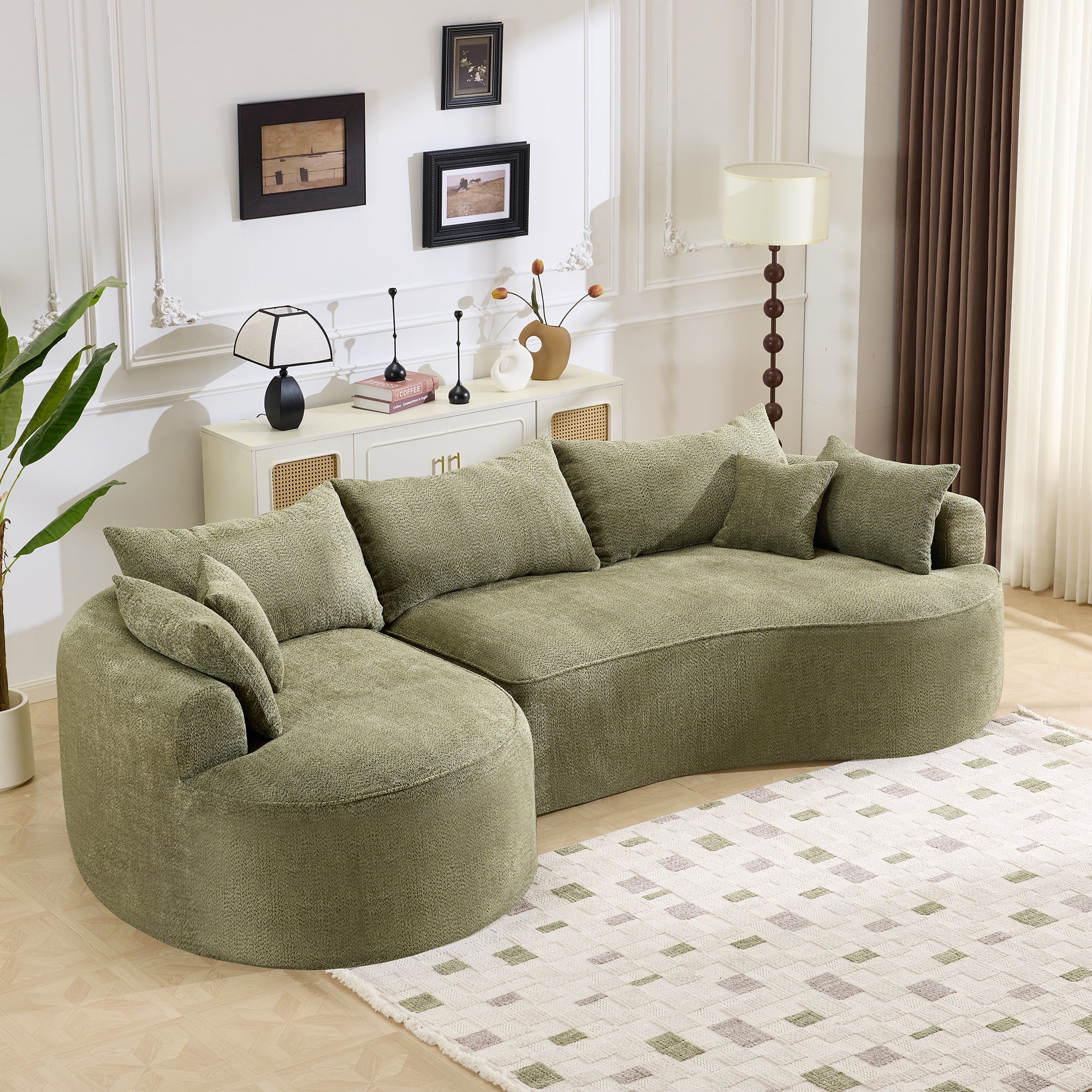Curved Boneless Sofa, Modern Chenille Fabric Sectional Sofa with 3 Back ...