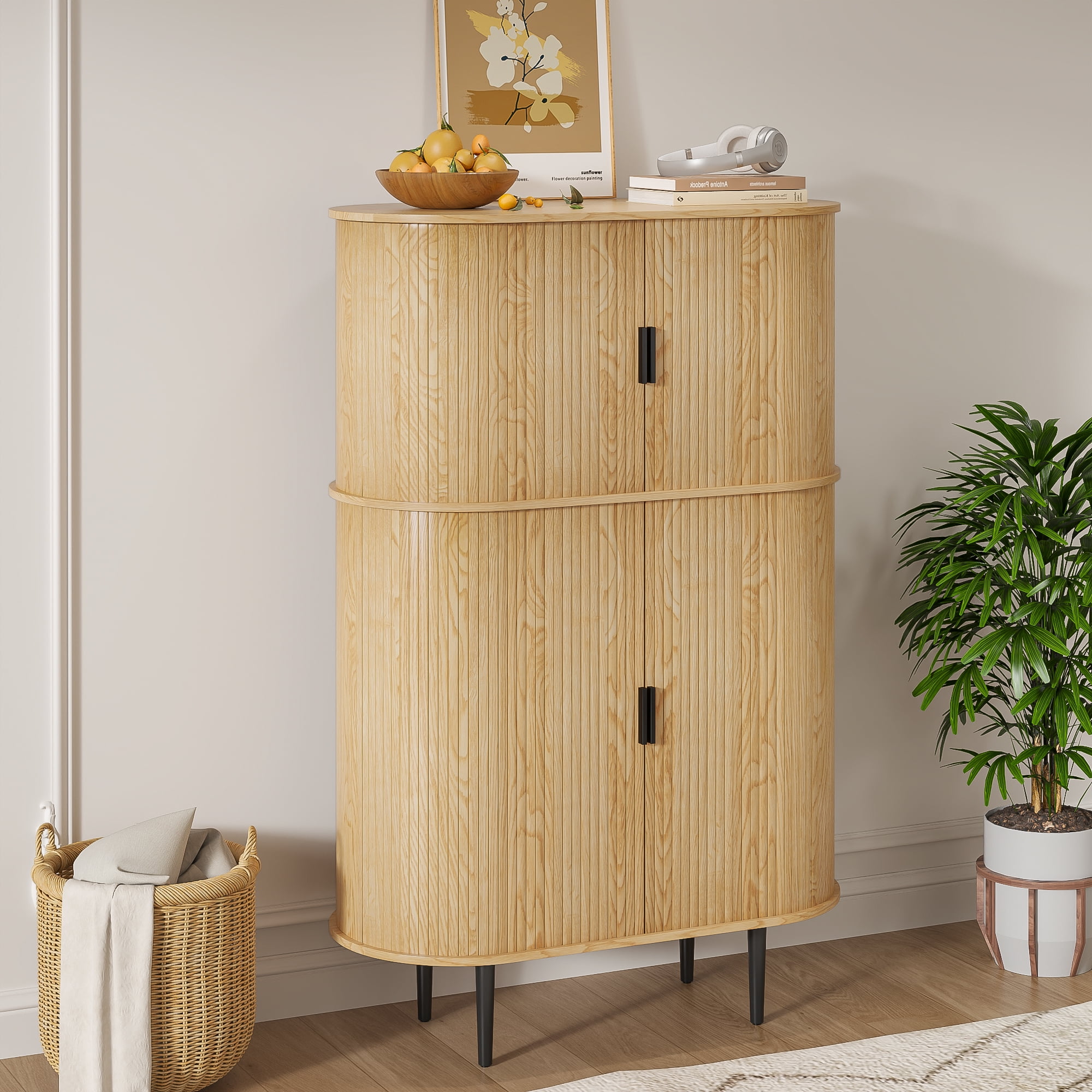 Curved Cabinet with Fluted Doors, Cabinet with Sliding Doors, Mid ...