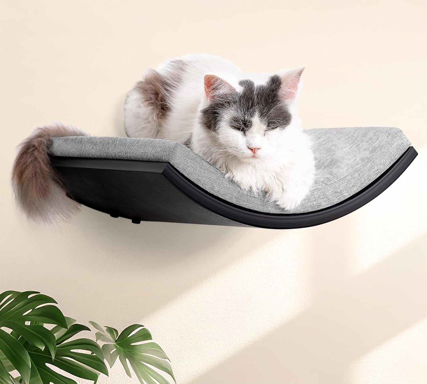 Curved Cat Wall Shelf with Foam Mat, Wall Mounted Cats Sleeper Platform ...