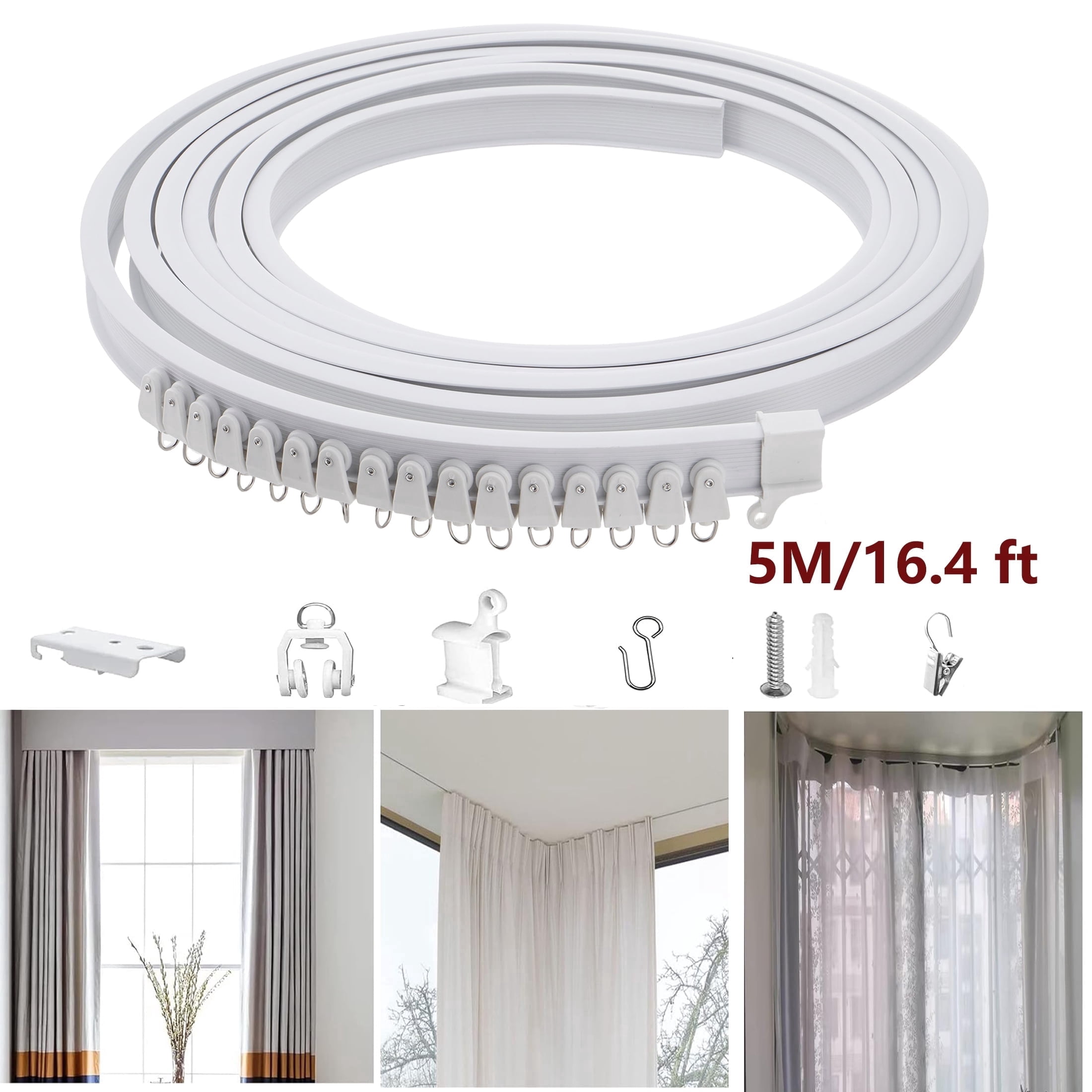 Curved Ceiling Curtain Track, 5 Meter/16.4 ft Flexible Bendable Mount ...