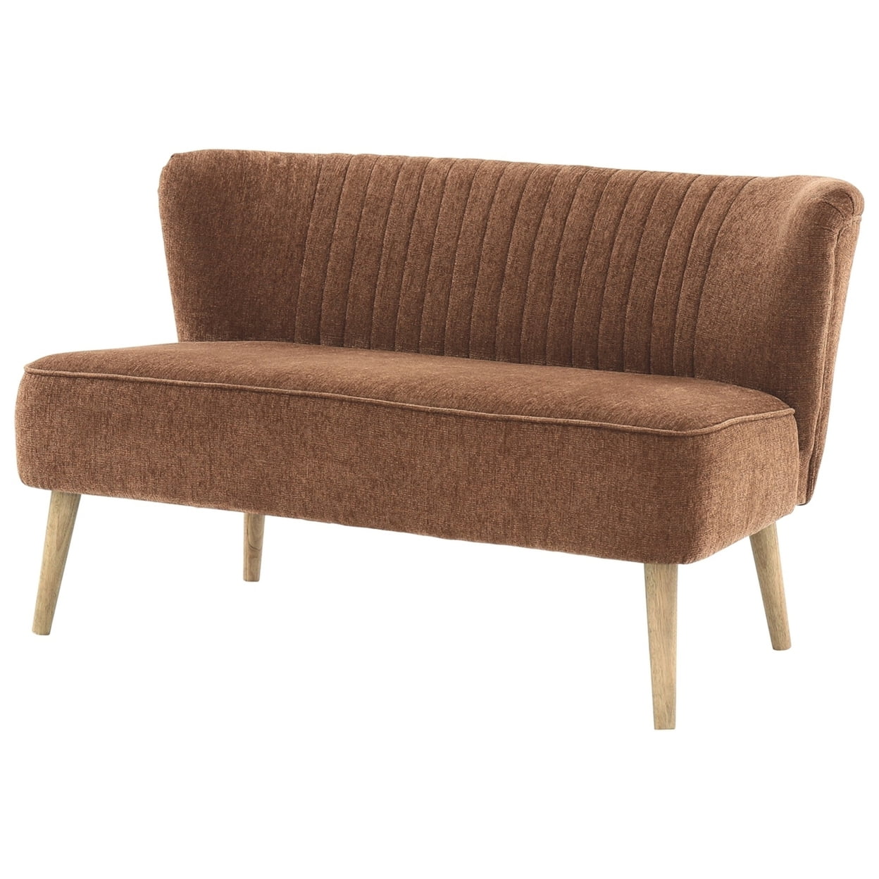 Curved Channel Stitched Fabric Accent Bench with Wooden Legs, Brown ...