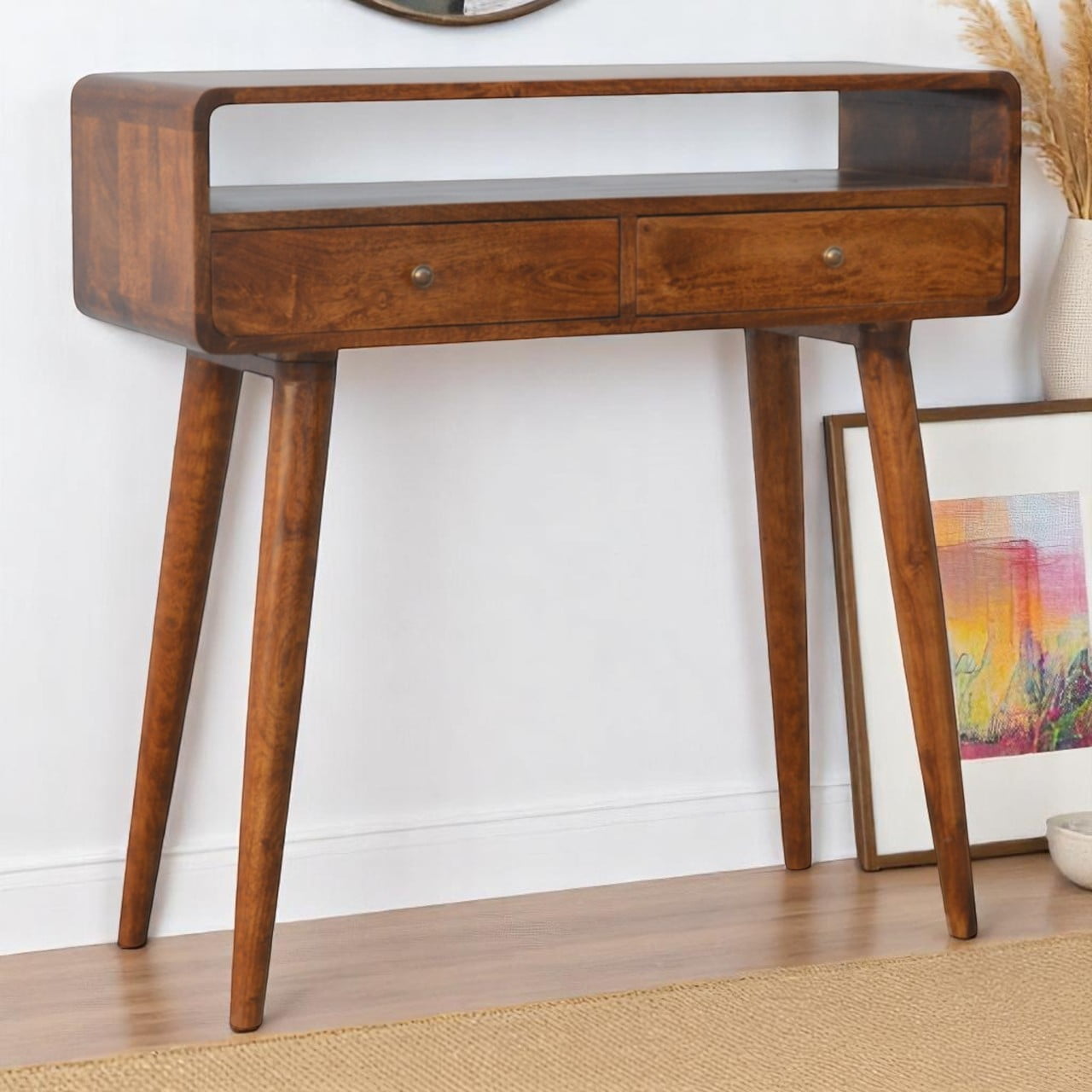 Curved Chestnut Console Table, Solid Wood - Walmart.com