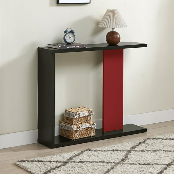 Curved Console Table with Storage, Wooden Entryway Table with 2 Drawers ...