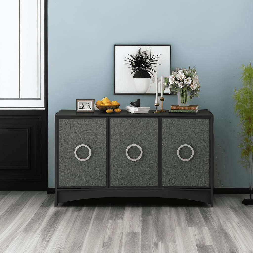 Curved Design Storage Cabinet with Three Doors and Adjustable Shelves ...