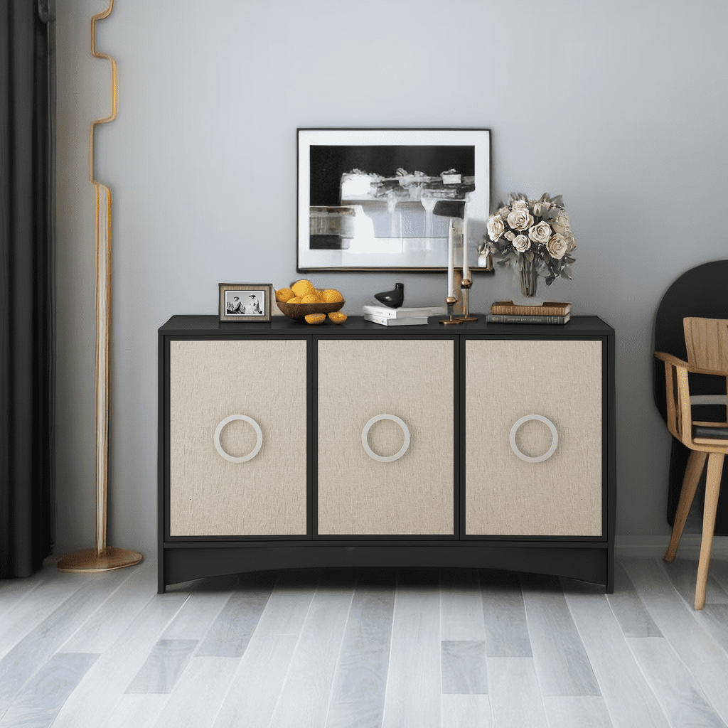 Curved Design Storage Cabinet with Three Doors and Adjustable Shelves ...