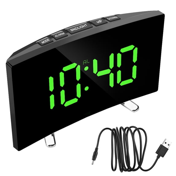Curved Dimmable Mirror Clock Home Decors For Kids Bedroom 7 Inch Large ...