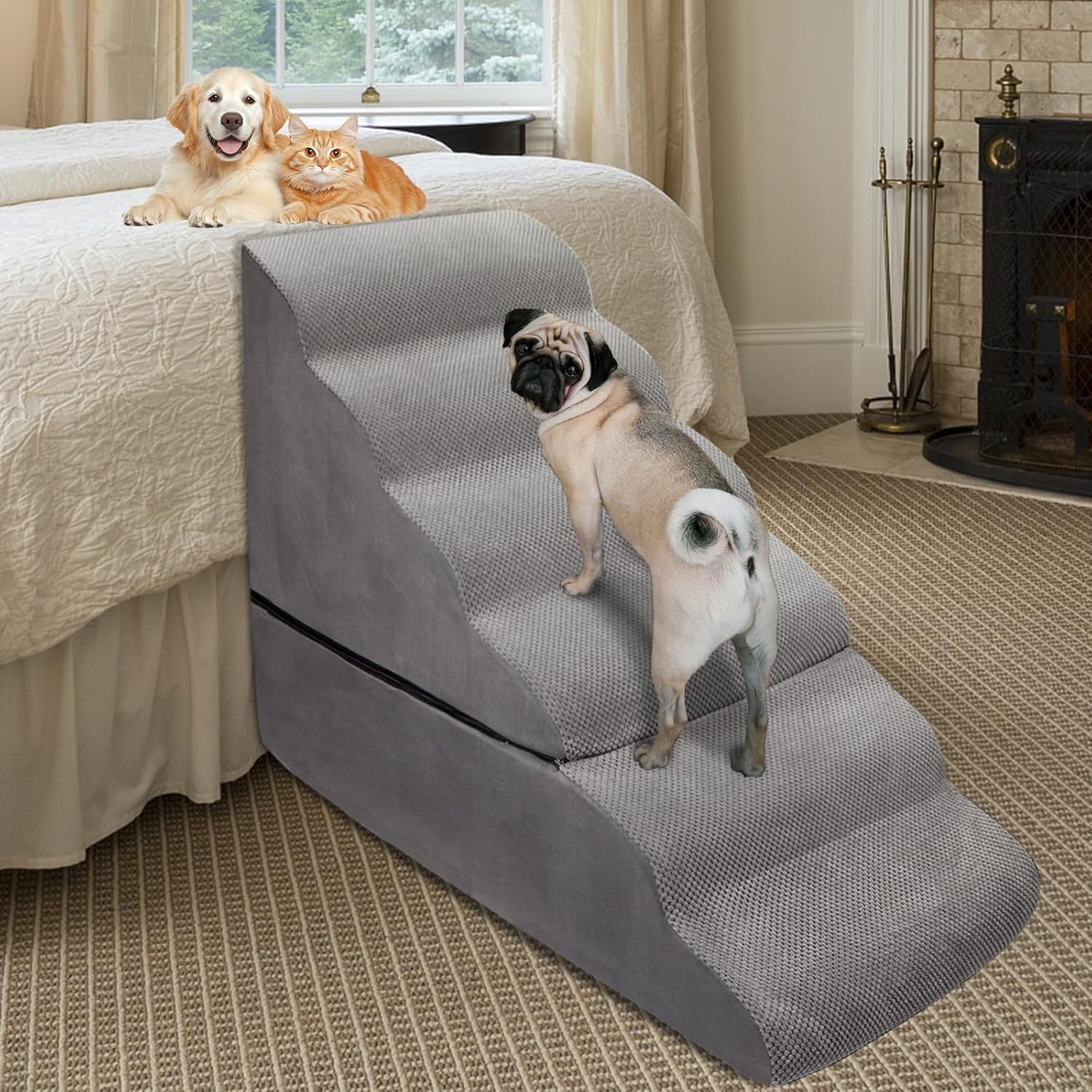 Curved Dog Ramp Stairs for High Beds 29 inches Tall, 6-Step Dog Step ...