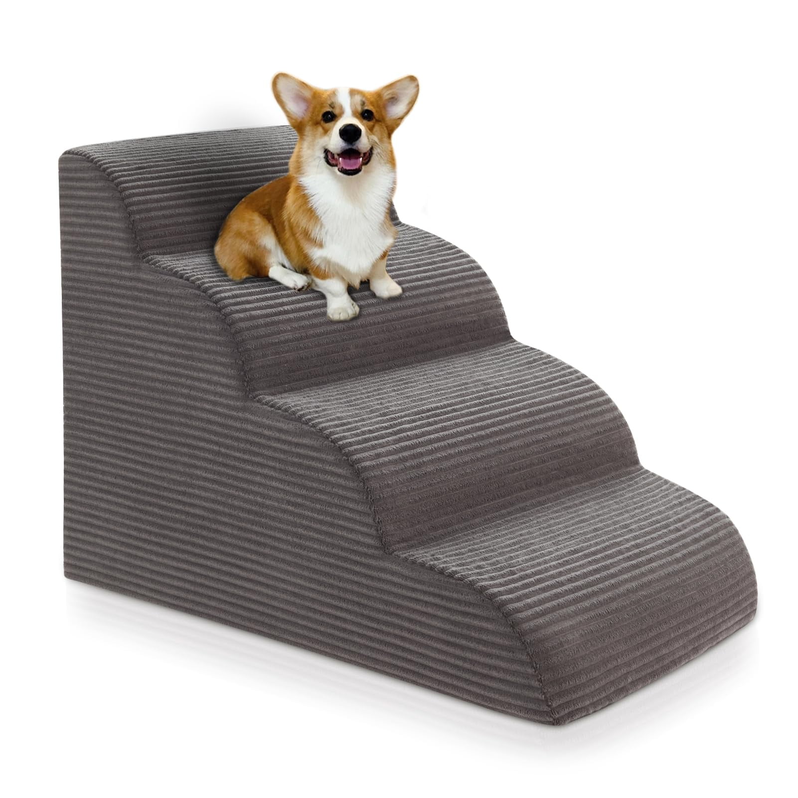 Curved Dog Stairs FEV6 Ramp for High Beds 19.7" H, 4-Step Dog Steps for ...
