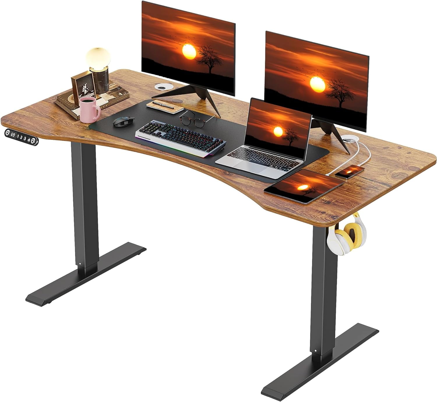 Curved Electric Standing Desk 55 x 24 Inches Adjustable Height ...
