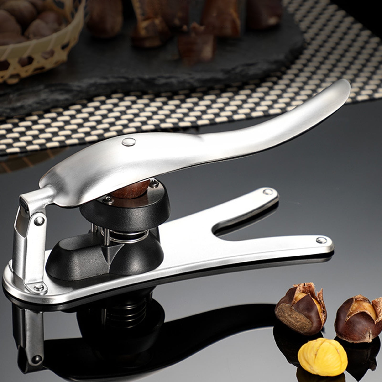 Curved Ergonomic Handle Nut Opener - Cross Serrated Blade - Food-Grade ...