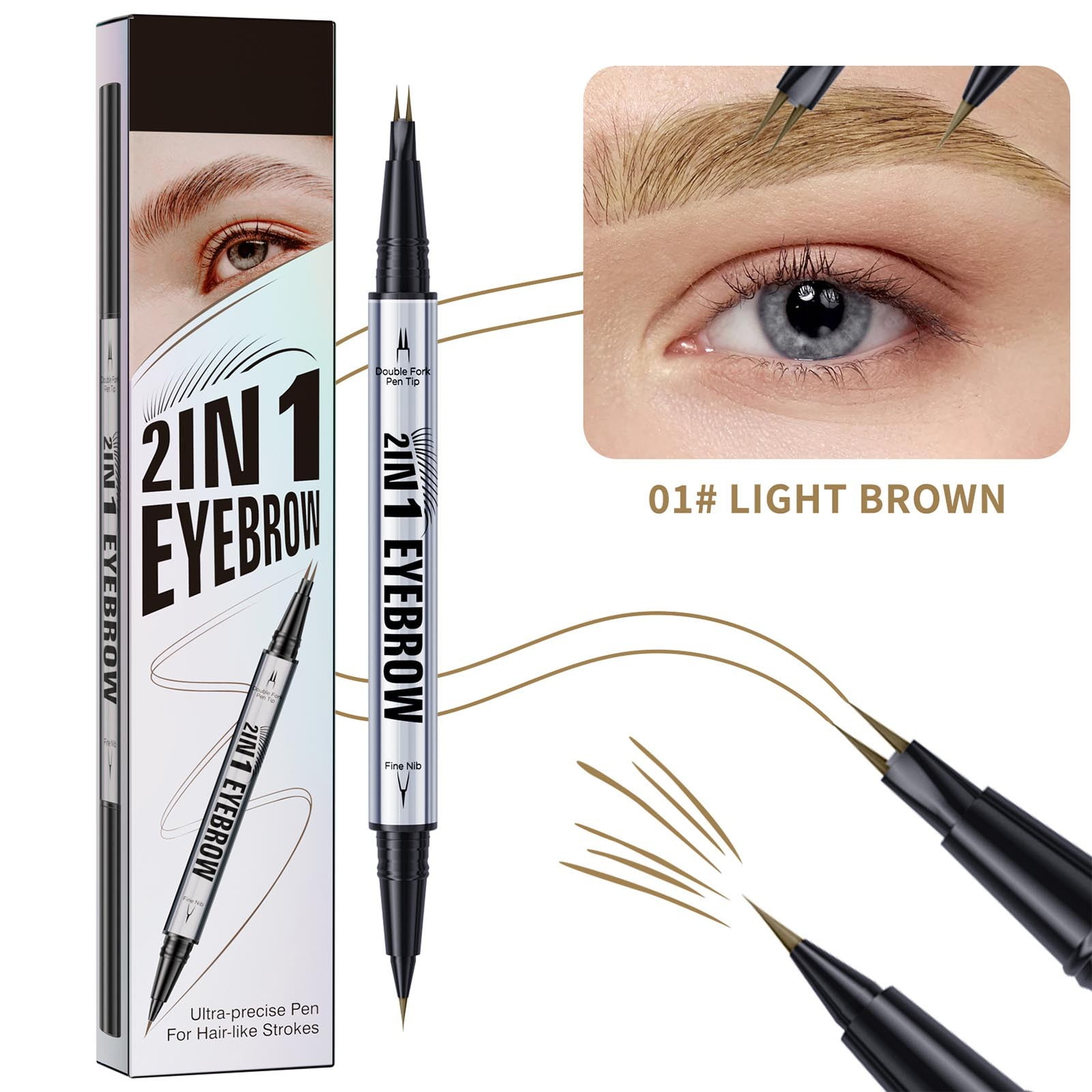 Curved Eyebrow Pen, 2025 New 2 in 1 Dual Ended Microblading Eyebrow ...