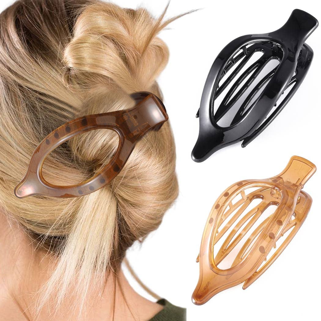 Curved Flat Hair Clips Alligator Hair Clip Flat Comb Acrylic Side Slide ...
